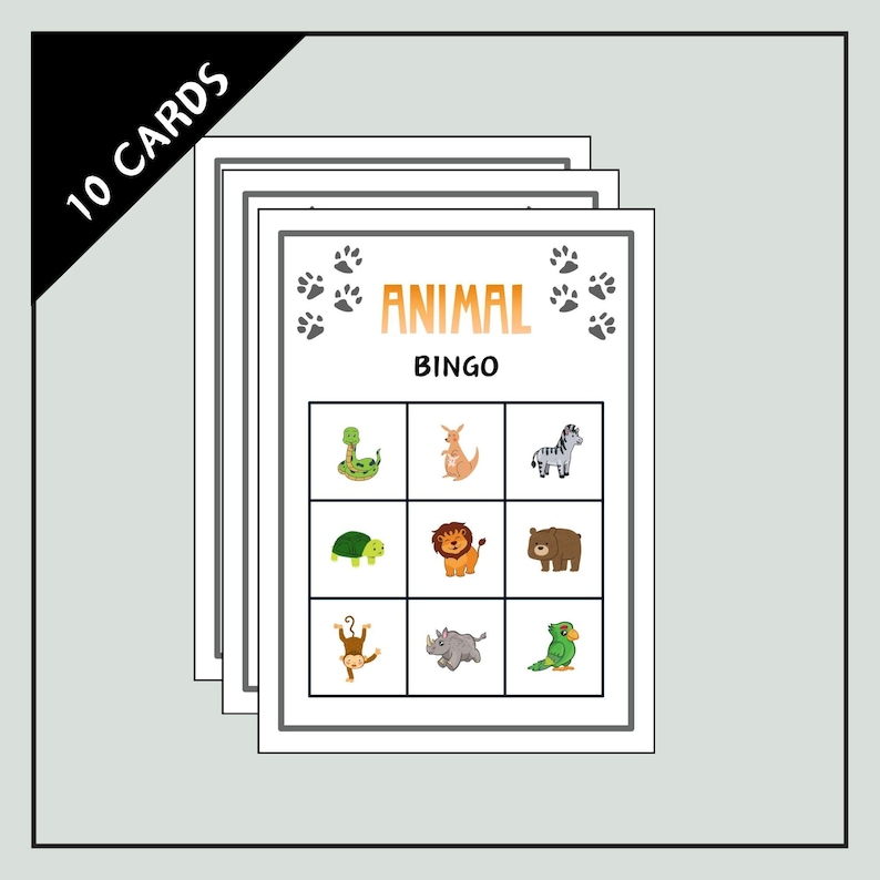 Animal Bingo Game for Toddlers – 3x3 – 10 Animal Bingo Cards – Wild ...
