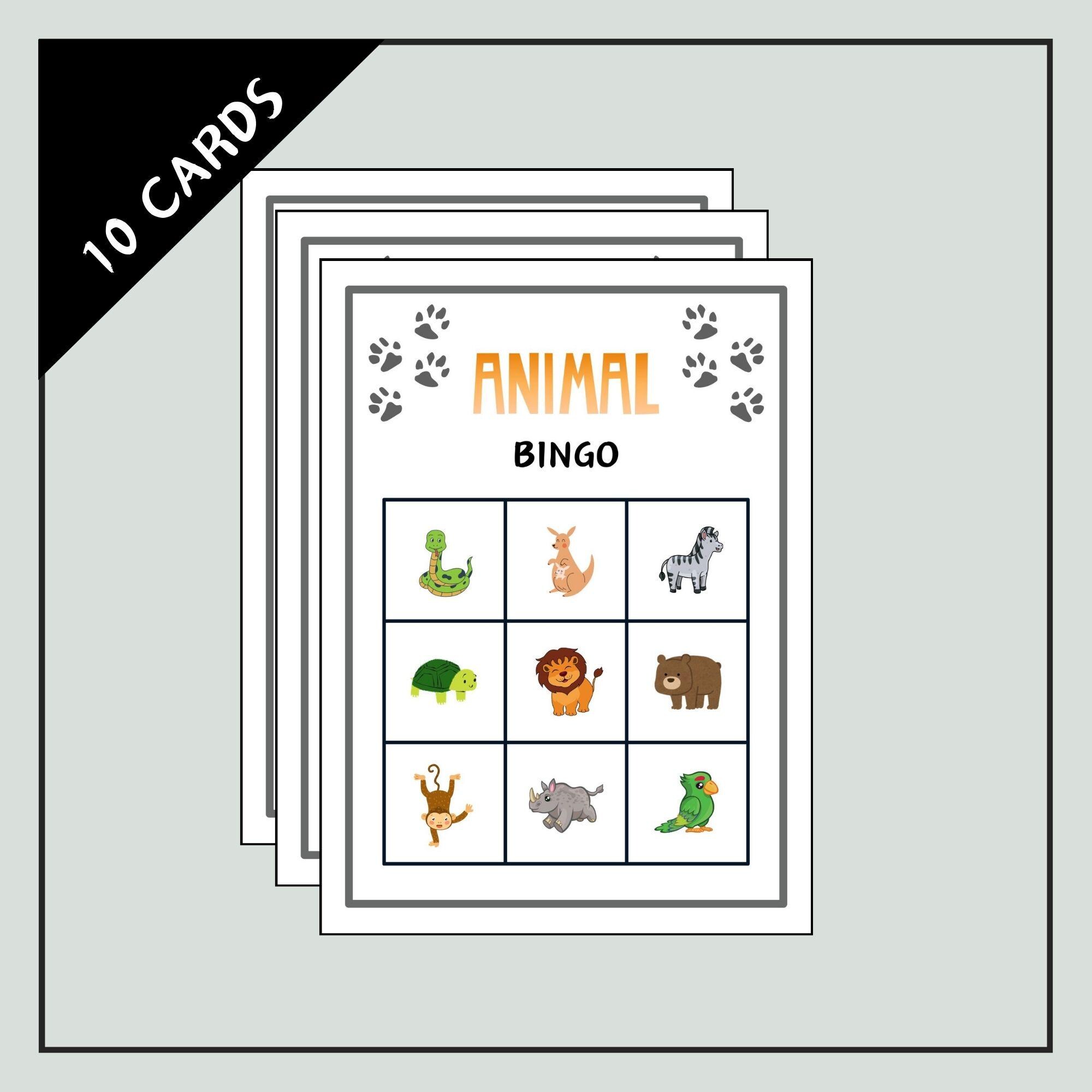 Animal Bingo Game for Toddlers – 3x3 – 10 Animal Bingo Cards – Wild ...