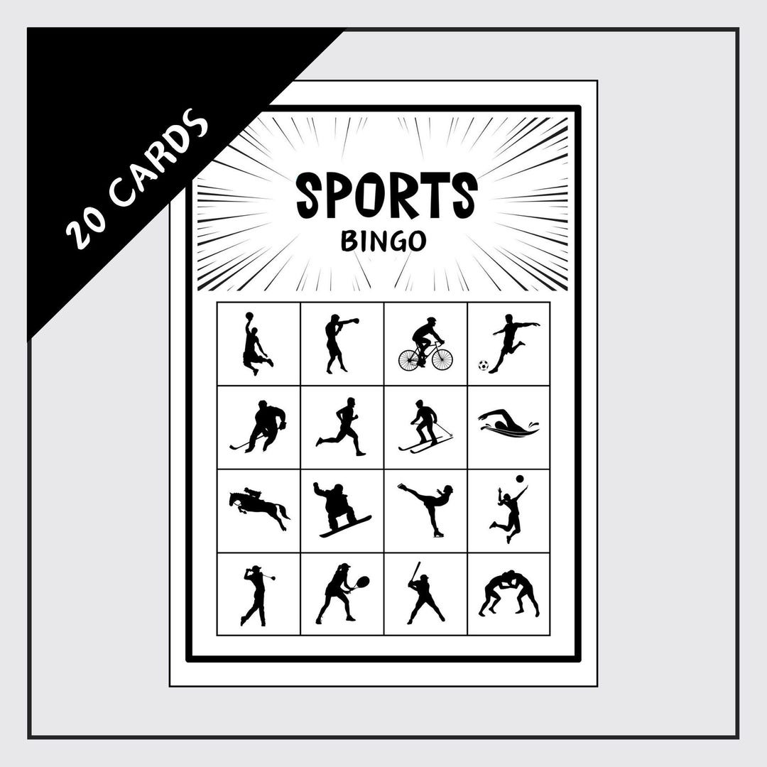 4x4 Sports Bingo Game 20 Unique Sports Bingo Boards Printable Game ...