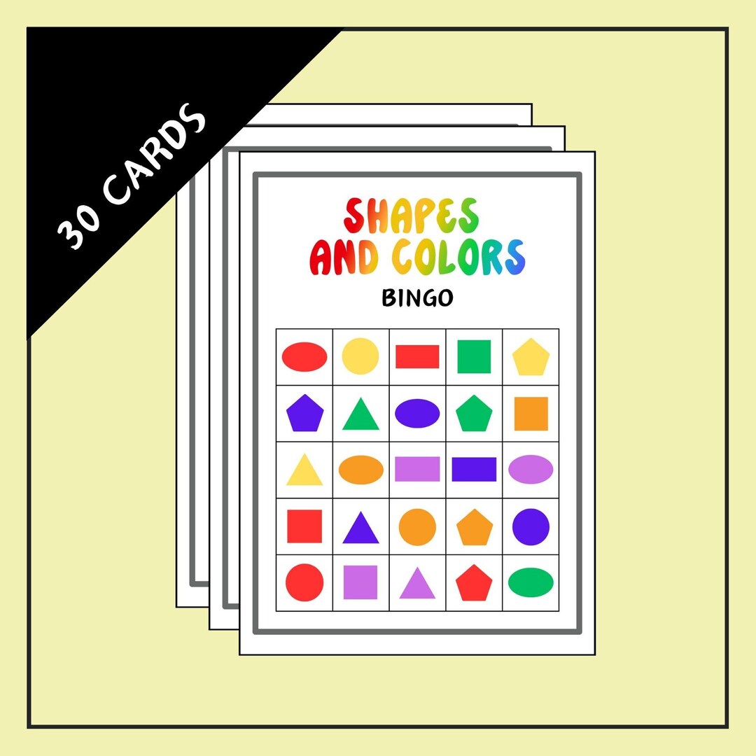 Shapes & Colors Bingo Game – 5x5 – 30 Printable Bingo Boards – Shapes ...