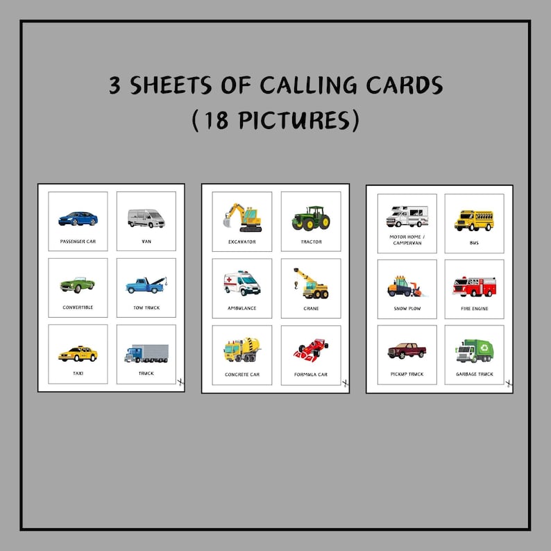 4x4 Vehicles Bingo Game / Cars Bingo Game – 20 Car Themed Bingo Boards ...