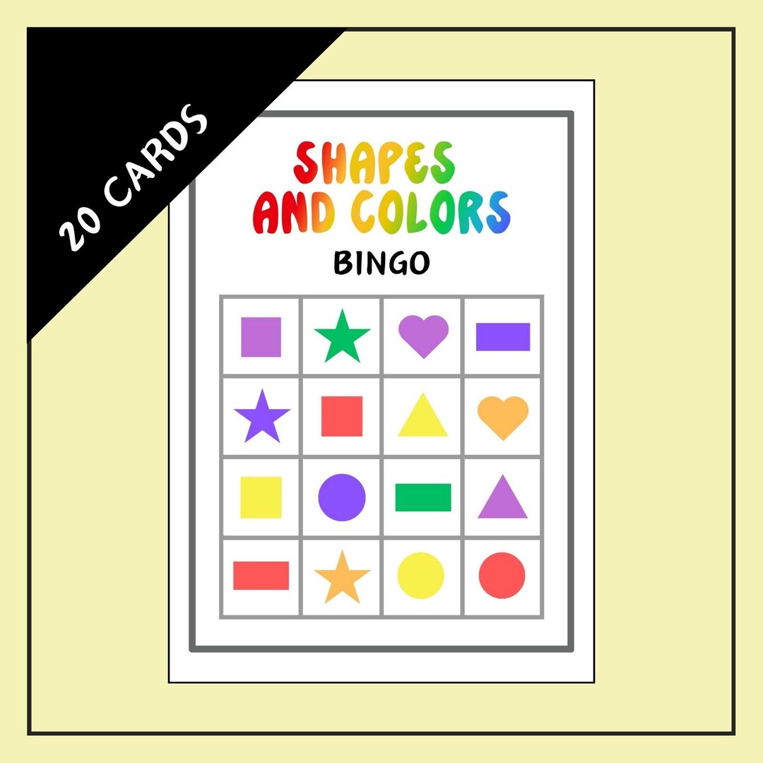 4x4 Shapes & Colors Bingo Game – 20 Printable Bingo Boards – Shapes ...