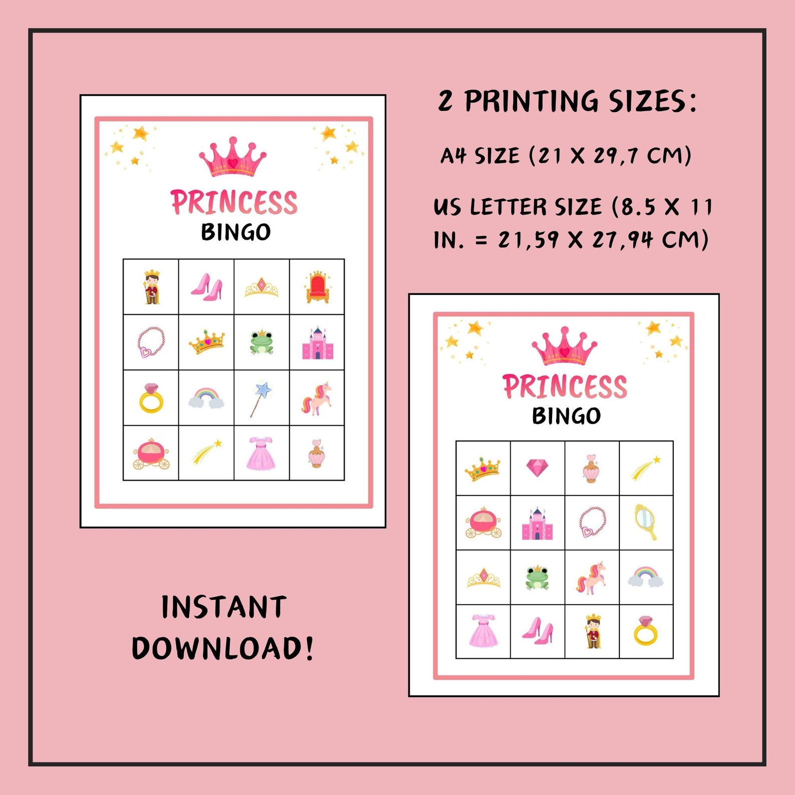 Princess Bingo Game – 4x4 – 20 Printable Princess Bingo Cards ...