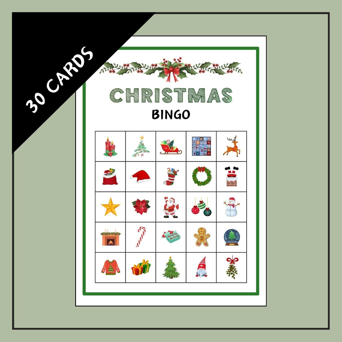 5x5 Christmas Bingo Game – 30 Christmas Bingo Cards – Printable ...