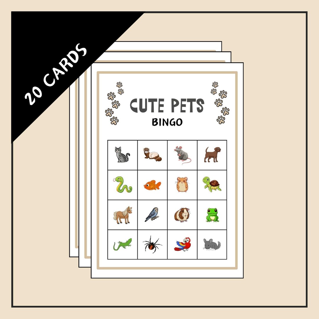 Cute Pets Bingo Game – 4x4 – 20 Pets Bingo Cards – Printable Animal ...