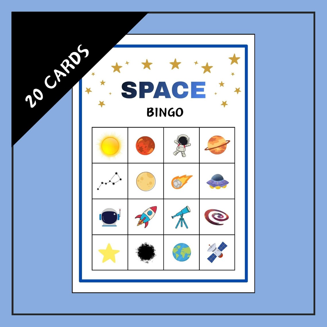 4x4 Space Bingo Game – 20 Space Bingo Cards – Outer Space Bingo – Solar ...