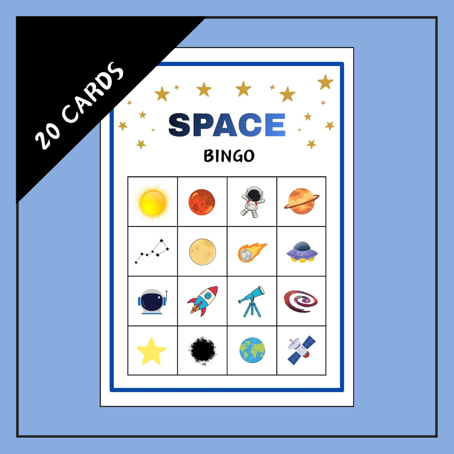 4x4 Space Bingo Game – 20 Space Bingo Cards – Outer Space Bingo – Solar ...