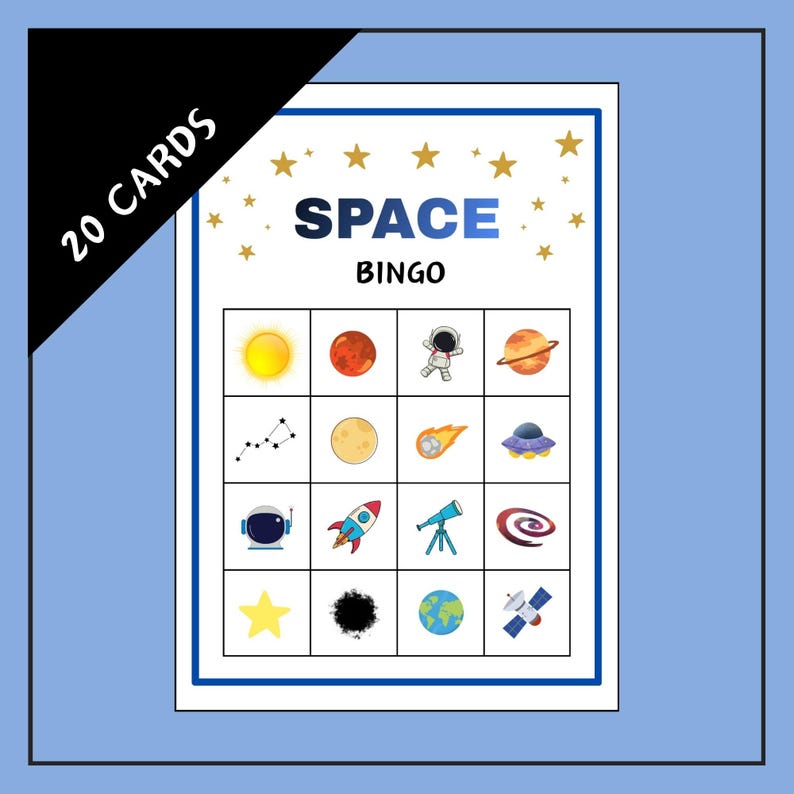4x4 Space Bingo Game – 20 Space Bingo Cards – Outer Space Bingo – Solar ...