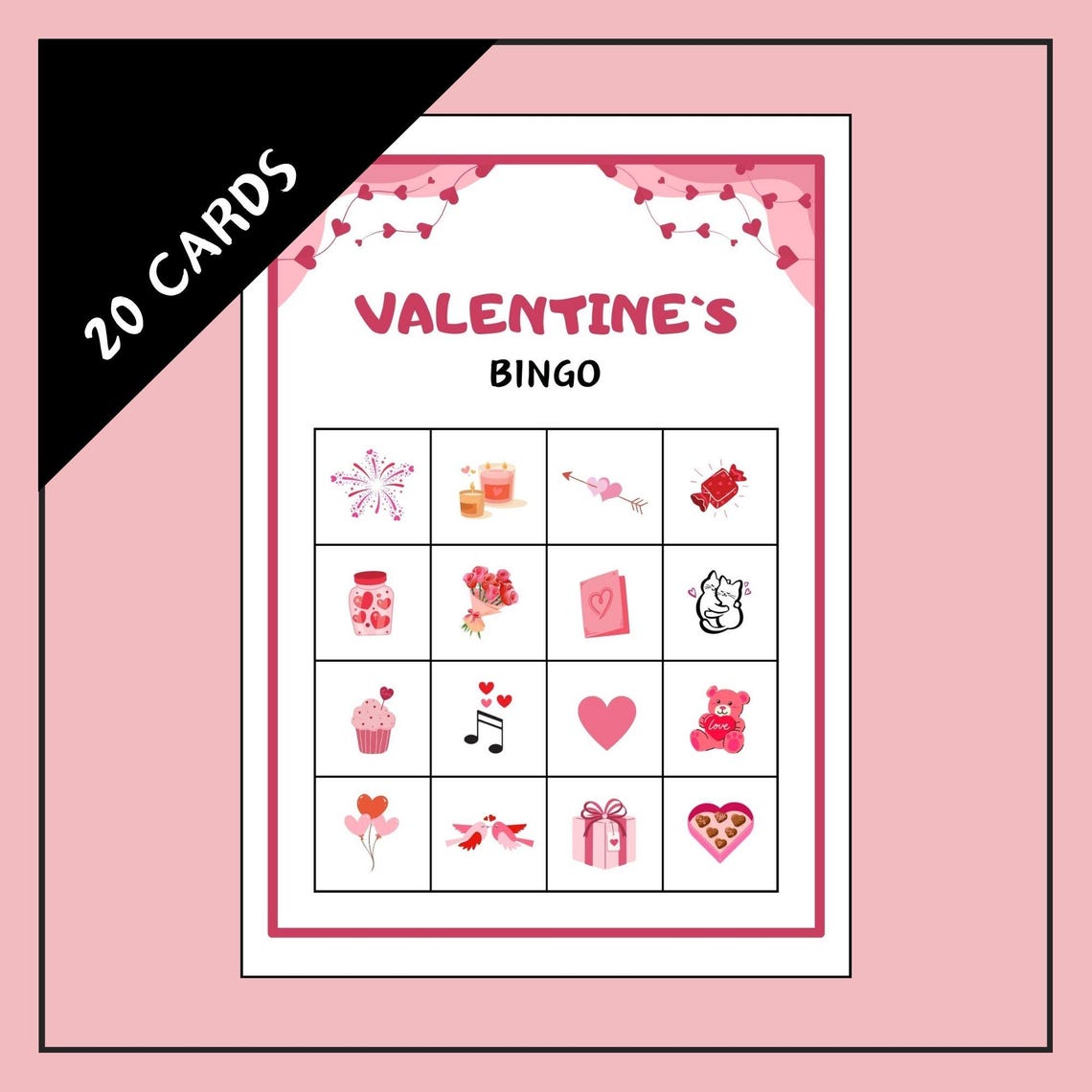4x4 Valentine's Day Bingo Game – Printable Valentines Bingo – Valentine ...