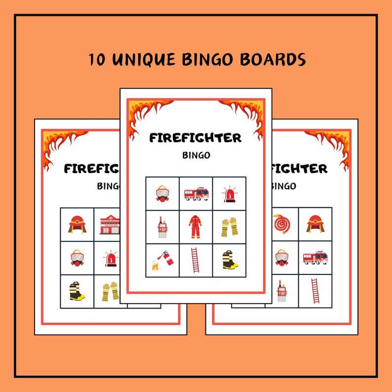 Firefighter Bingo Game – 3x3 – 10 Bingo Cards – Fireman Bingo – Fire ...
