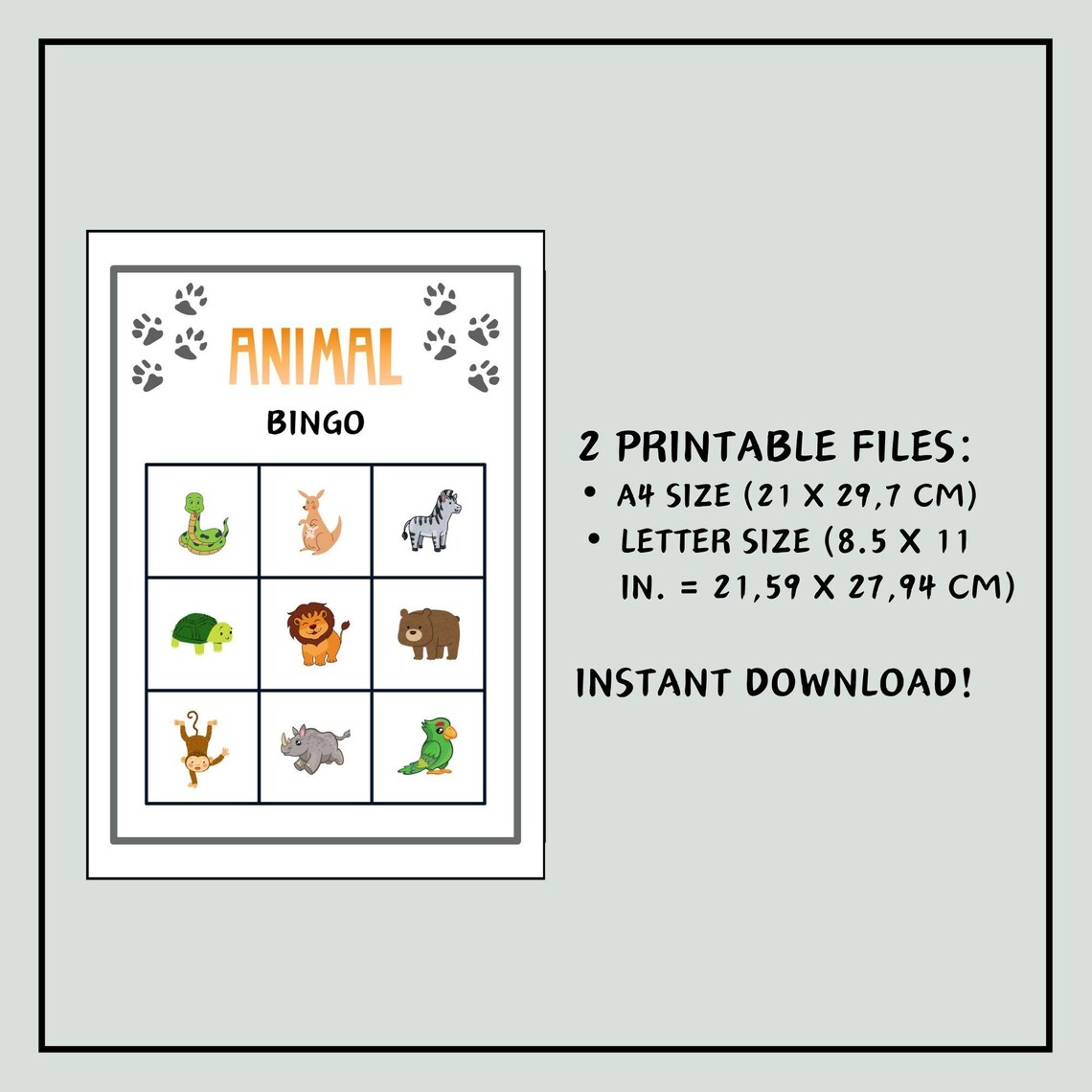 Animal Bingo Game for Toddlers – 3x3 – 10 Animal Bingo Cards – Wild ...