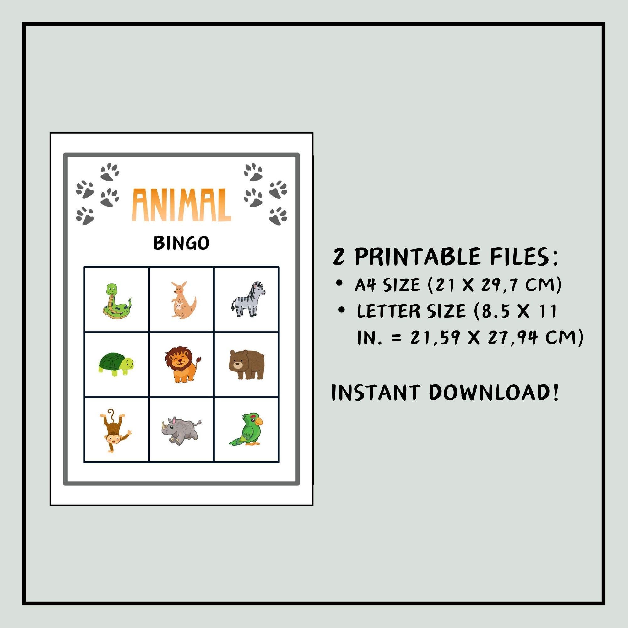 Animal Bingo Game for Toddlers – 3x3 – 10 Animal Bingo Cards – Wild ...