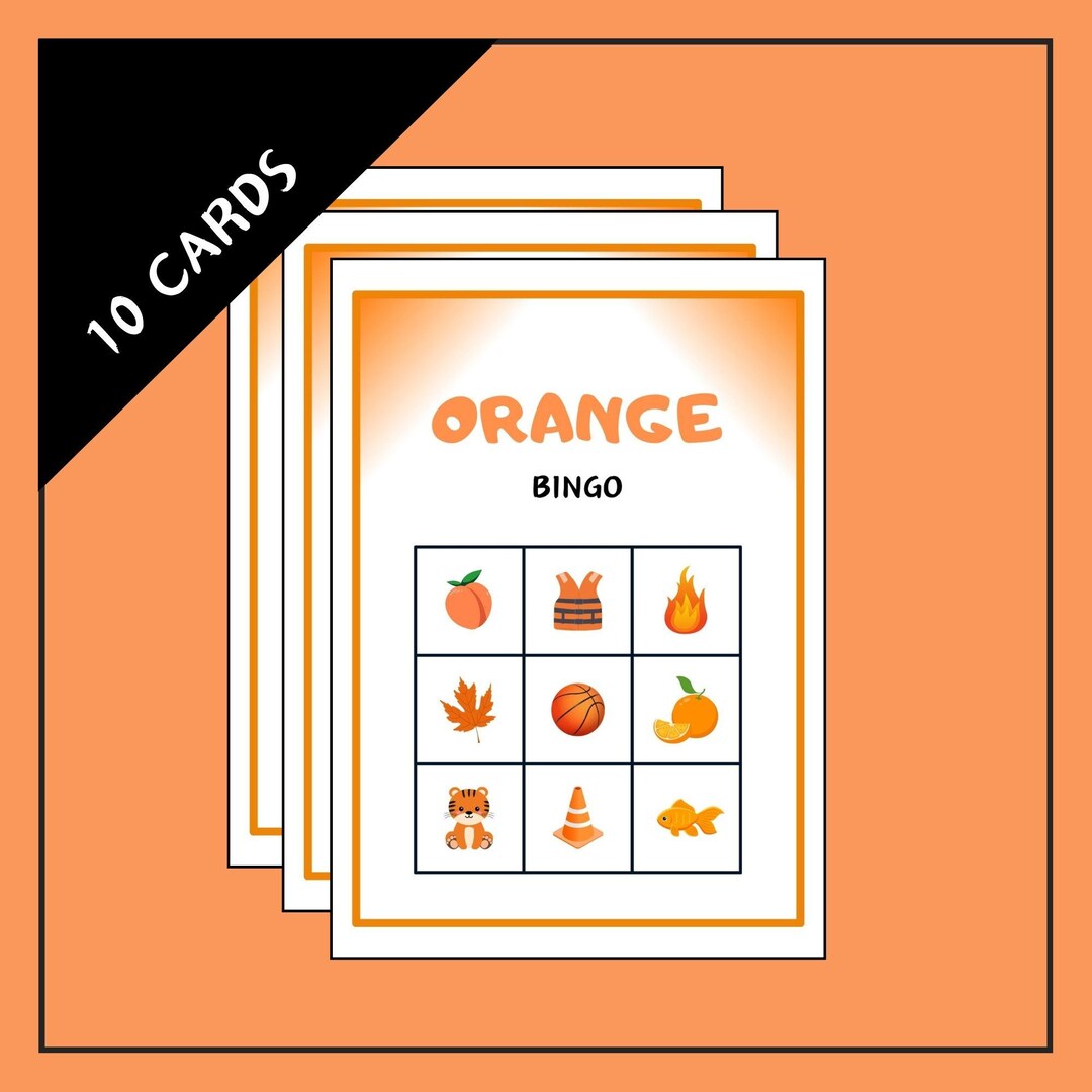 Color Orange Bingo Game for Toddlers – 3x3 – 10 Printable Bingo Cards ...