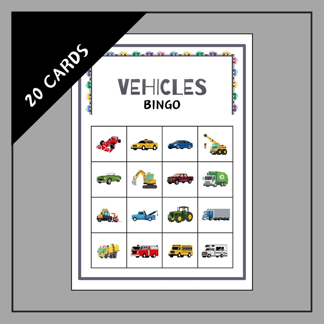 4x4 Vehicles Bingo Game / Cars Bingo Game – 20 Car Themed Bingo Boards ...