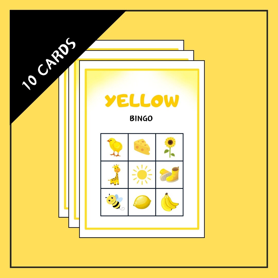 Color Yellow Bingo Game for Toddlers – 3x3 – 10 Printable Bingo Cards ...