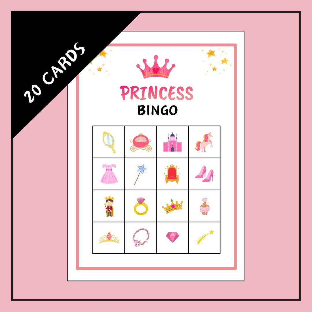 4x4 Princess Bingo Game – 20 Printable Princess Bingo Cards – Princess ...