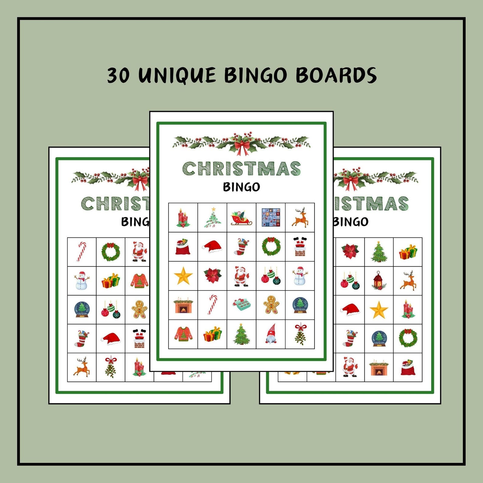 5x5 Christmas Bingo Game – 30 Christmas Bingo Cards – Printable ...