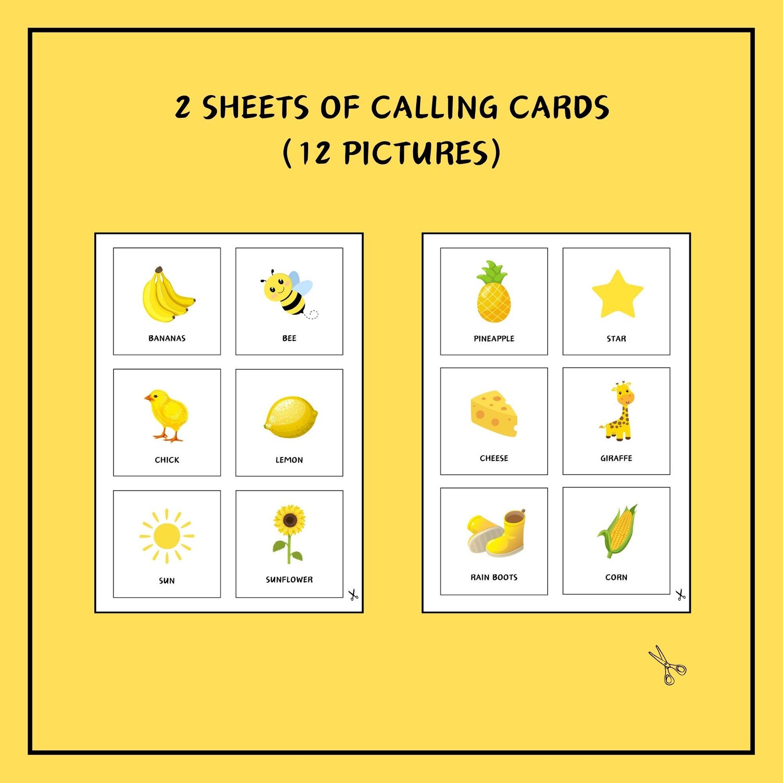 3x3 Color Yellow Bingo Game for Toddlers – 10 Printable Bingo Cards ...