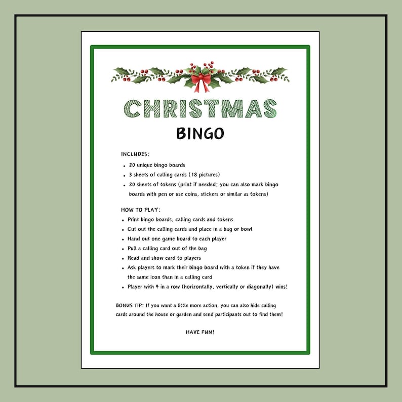 4x4 Christmas Bingo Game – Printable Christmas Bingo – Christmas ...