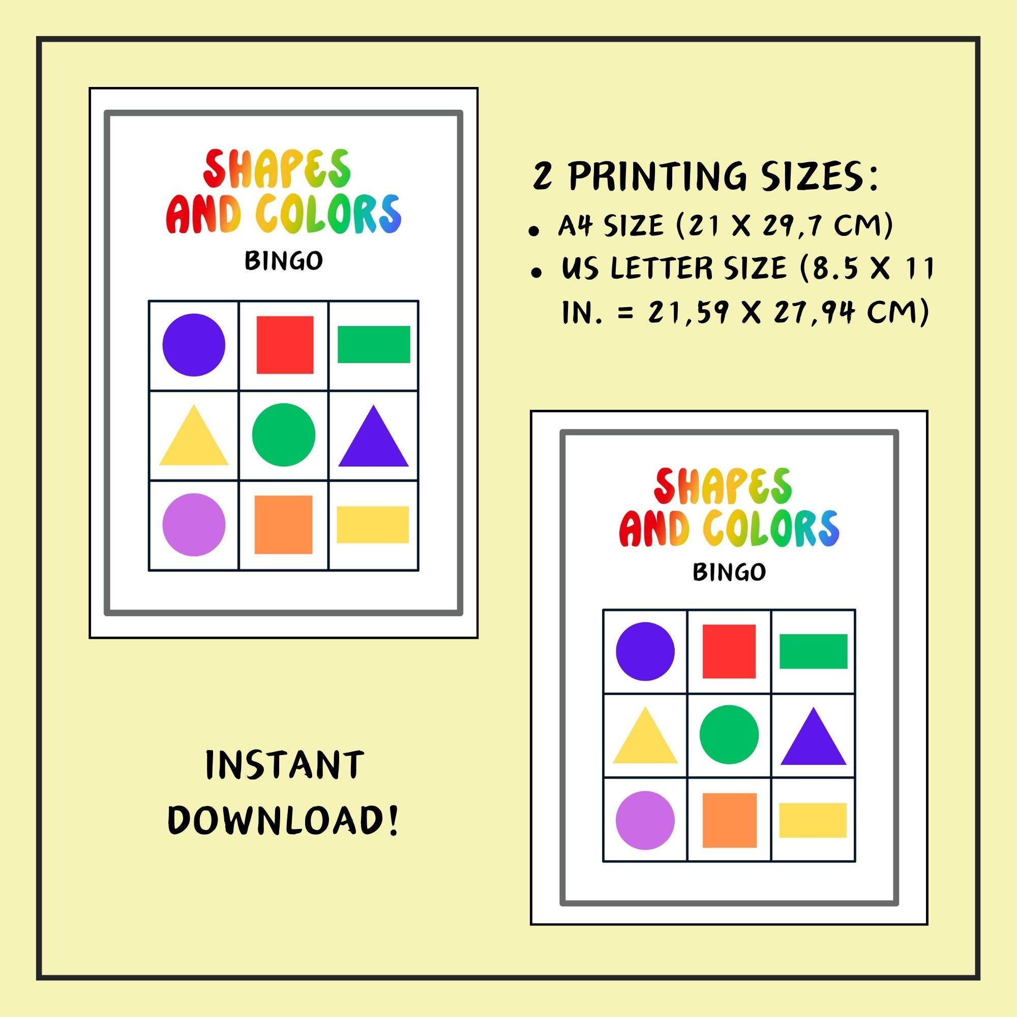 Shapes & Colors Bingo Game for Toddlers – 3x3 – 10 Printable Bingo ...
