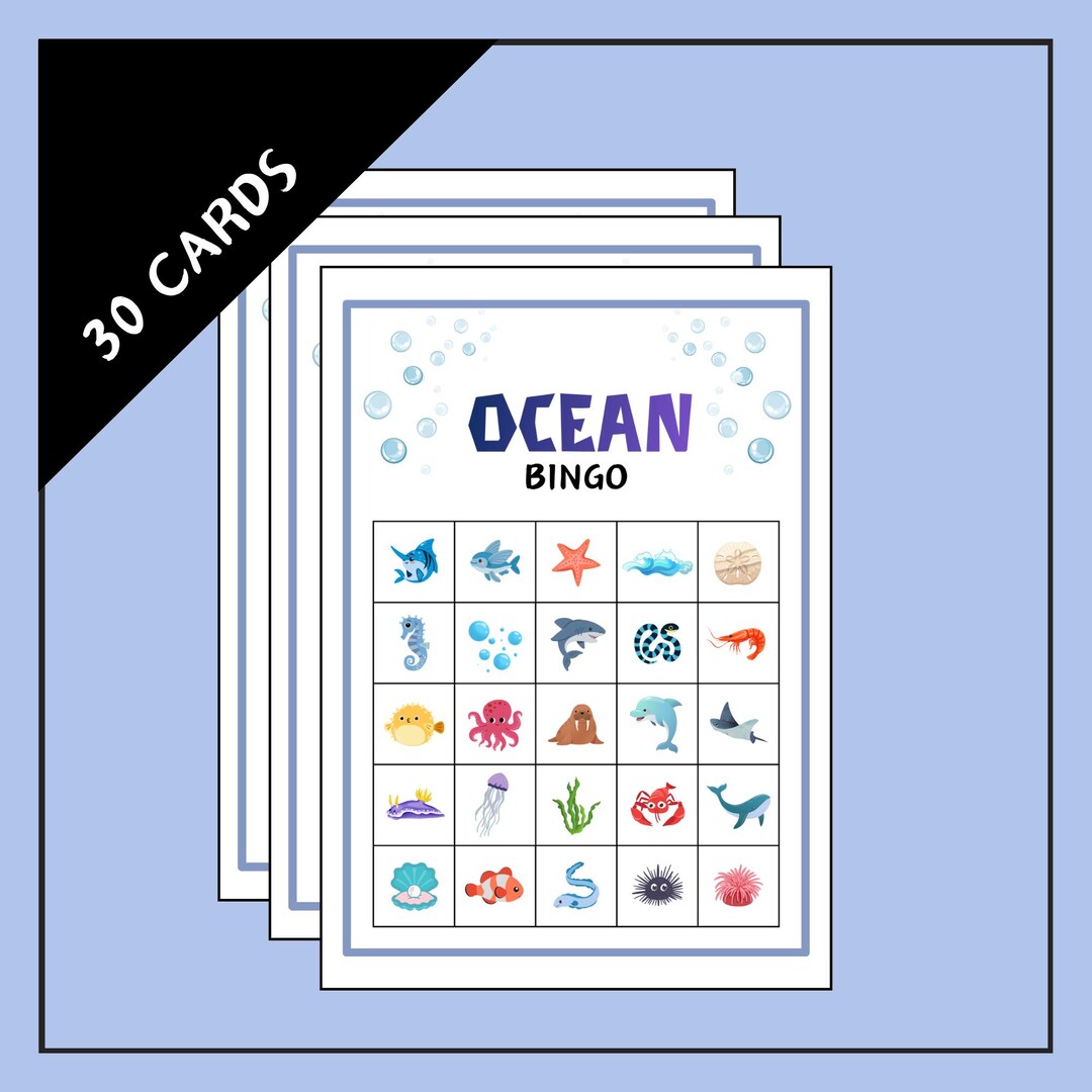 5x5 Ocean Bingo Game – 30 Ocean Bingo Cards – Printable Under the Sea ...