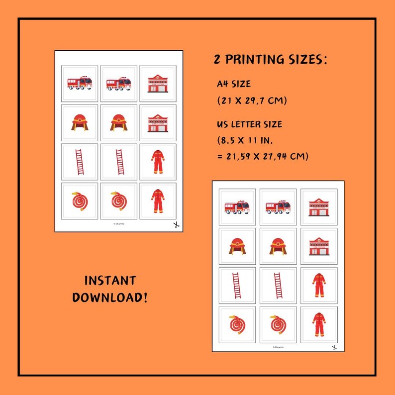 FIREFIGHTER Memory Game – 18 Matching Pairs / 36 Cards – Printable ...