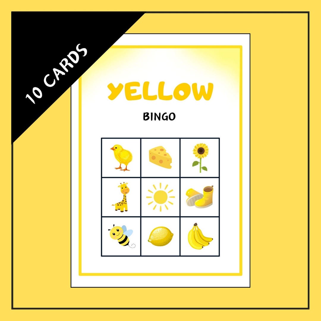 3x3 Color Yellow Bingo Game for Toddlers – 10 Printable Bingo Cards ...