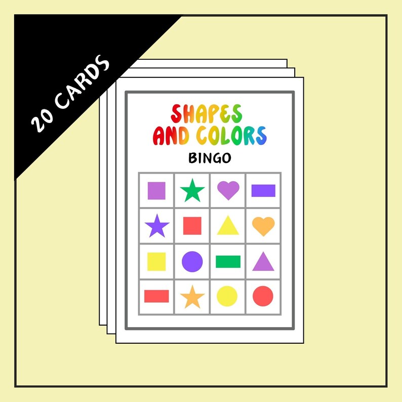 Shapes & Colors Bingo Game – 4x4 – 20 Printable Bingo Boards – Shapes ...