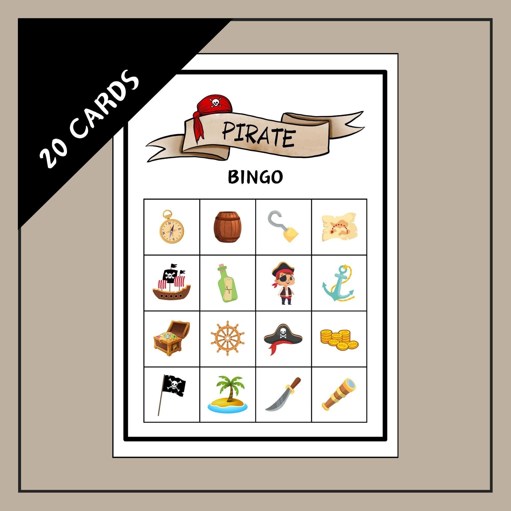 4x4 Pirate Bingo Game – Printable Pirate Bingo – Pirate Themed Birthday ...