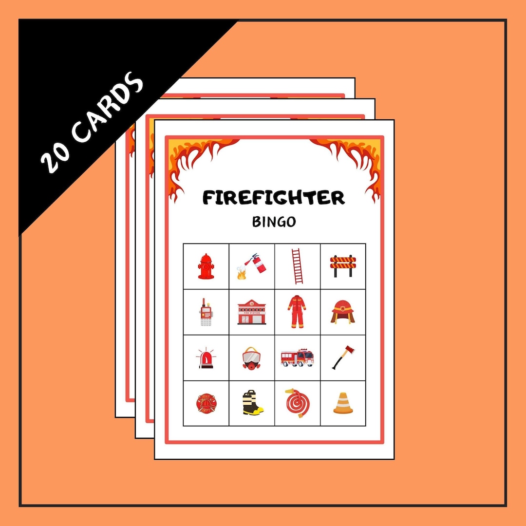Firefighter Bingo Game – 4x4 – 20 Bingo Cards – Fireman Bingo – Fire ...