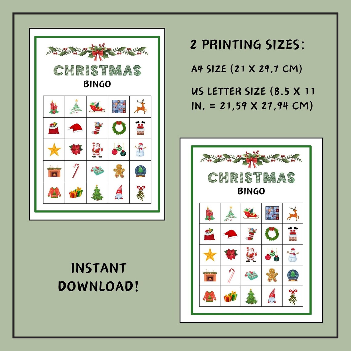 5x5 Christmas Bingo Game – 30 Christmas Bingo Cards – Printable ...