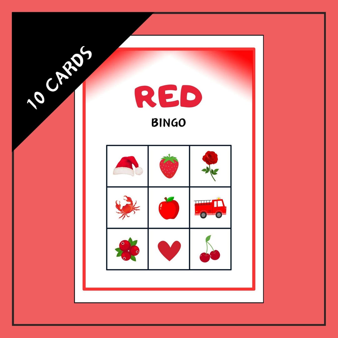 3x3 Color Red Bingo Game for Toddlers – 10 Printable Bingo Cards ...