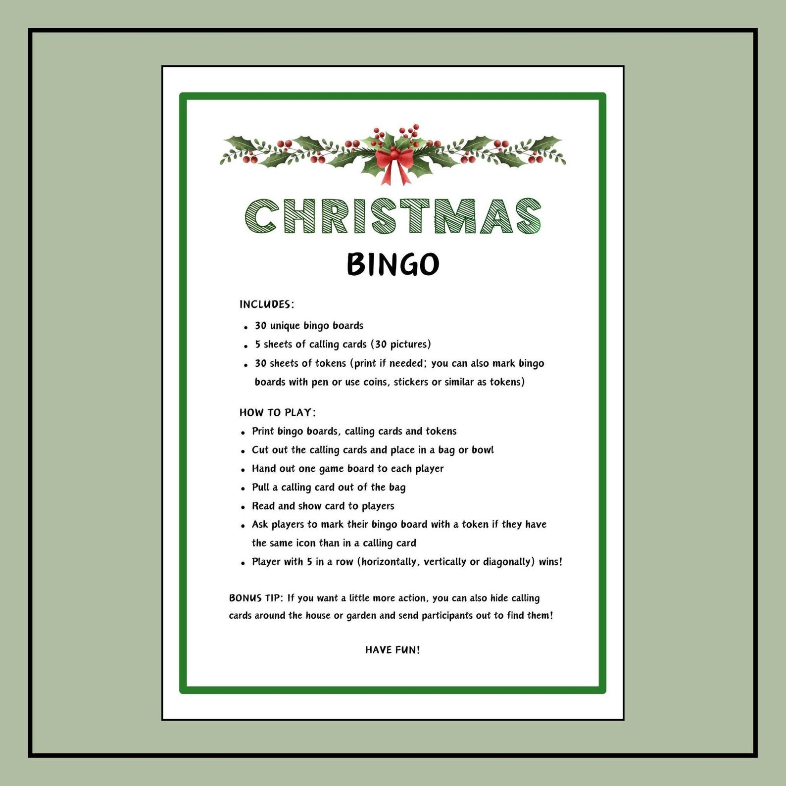5x5 Christmas Bingo Game – 30 Christmas Bingo Cards – Printable ...