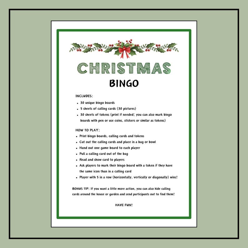 5x5 Christmas Bingo Game – 30 Christmas Bingo Cards – Printable ...