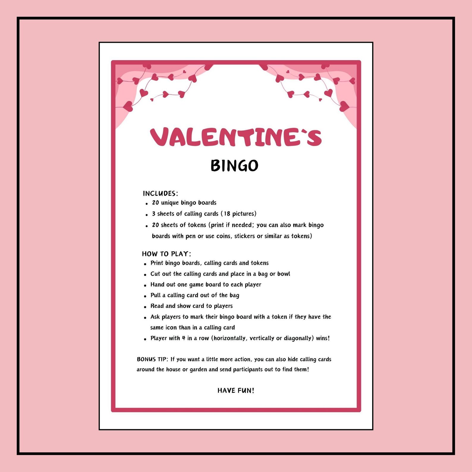4x4 Valentine's Day Bingo Game – Printable Valentines Bingo – Valentine ...