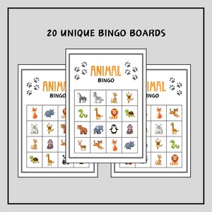 4x4 Animal Bingo Game – 20 Printable Animal Bingo Cards – Wild Animals ...