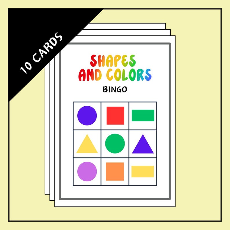 Shapes & Colors Bingo Game for Toddlers – 3x3 – 10 Printable Bingo ...