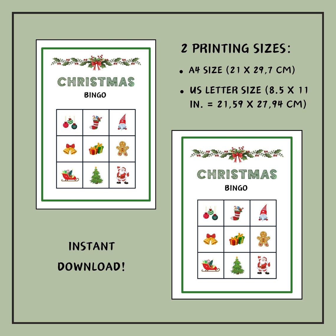 3x3 Christmas Bingo Game for Toddlers – 10 Printable Christmas Bingo ...
