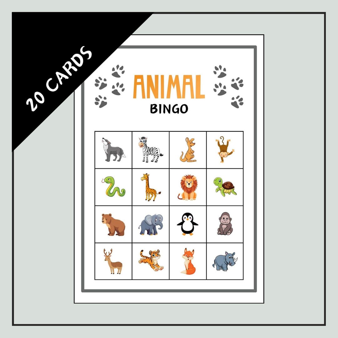 4x4 Animal Bingo Game – 20 Printable Animal Bingo Cards – Wild Animals ...