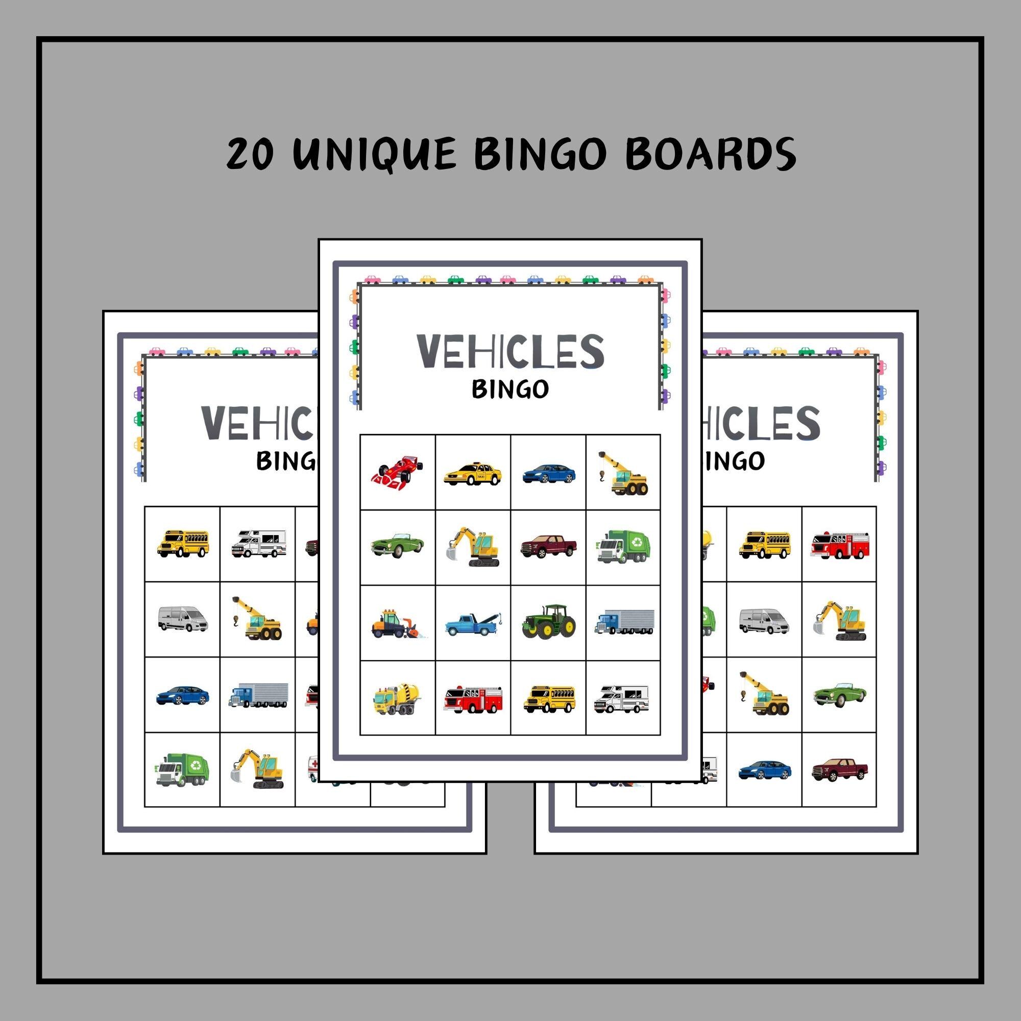 4x4 Vehicles Bingo Game / Cars Bingo Game – 20 Car Themed Bingo Boards ...