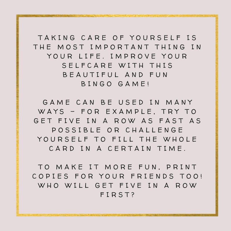 5x5 Self Care Bingo Game – 1 Printable Self Care Bingo Card – Self Care ...