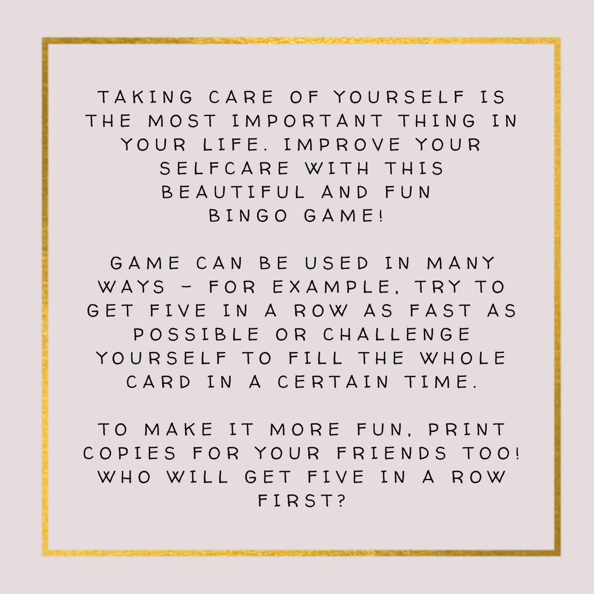 5x5 Self Care Bingo Game – 1 Printable Self Care Bingo Card – Self Care ...