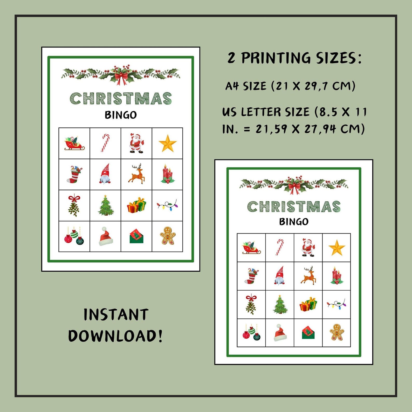 4x4 Christmas Bingo Game – Printable Christmas Bingo – Christmas ...