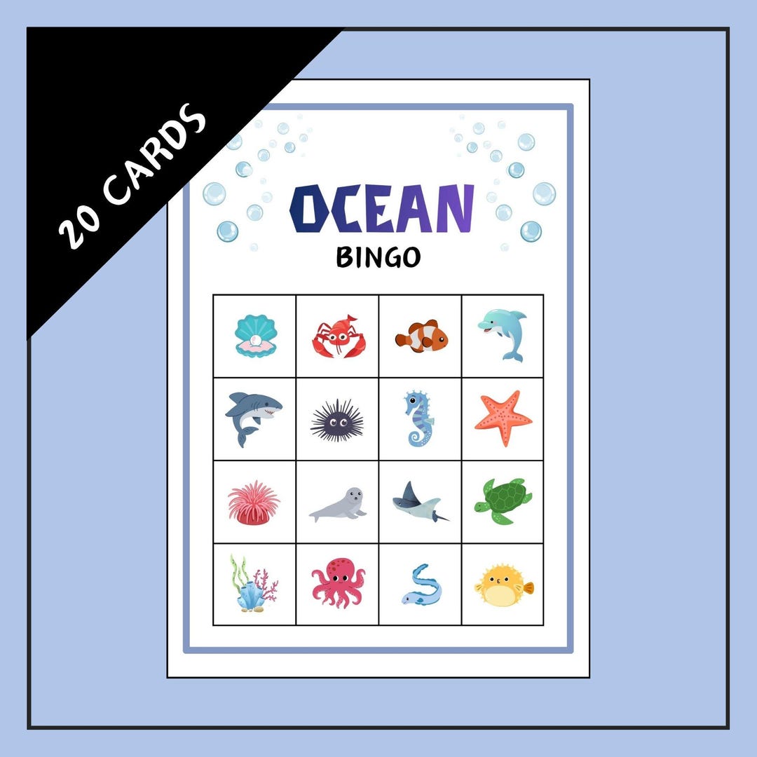 4x4 Ocean Bingo Game – 20 Ocean Bingo Cards – Printable Under the Sea ...