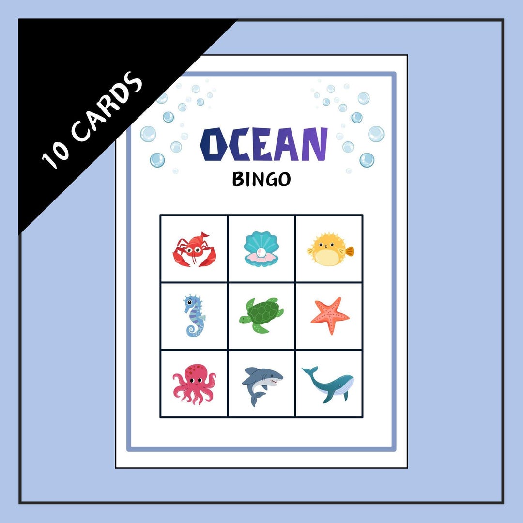 3x3 Ocean Bingo Game for Toddlers – 10 Ocean Bingo Cards – Printable ...
