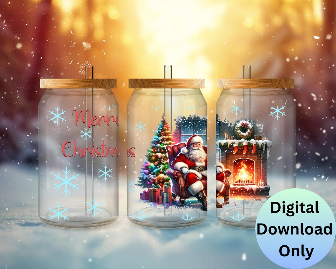 Santa Claus Christmas Scene 16oz. Glass Tumbler Wrap - Cosy Holiday ...