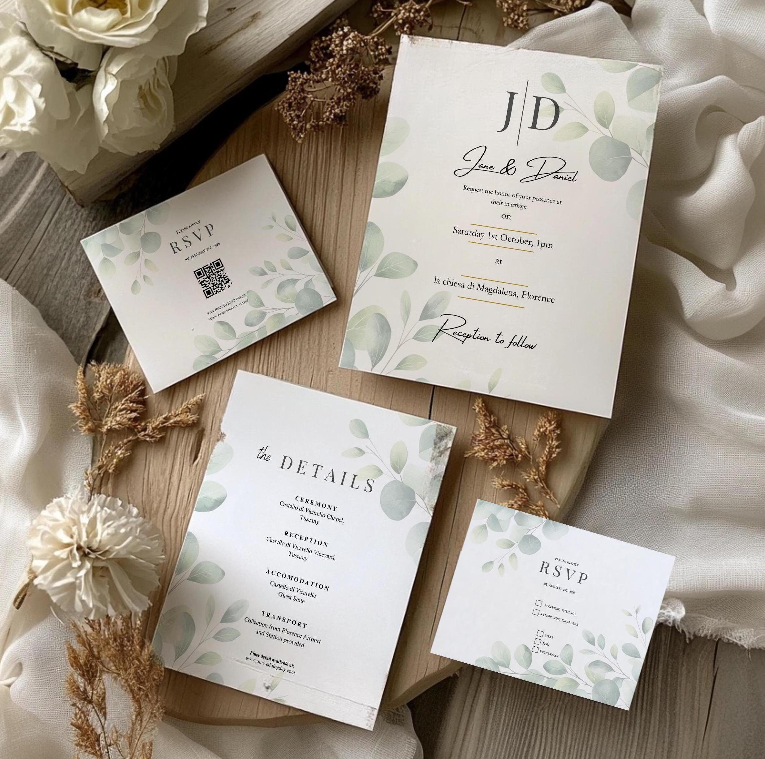 Wedding Invitation Template Set Printable Editable Wedding Invitation ...