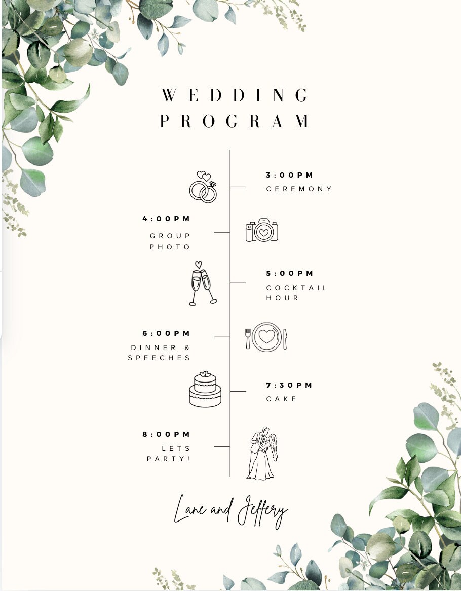 Sage Green Wedding Program Editable Wedding Program Template Greenery ...