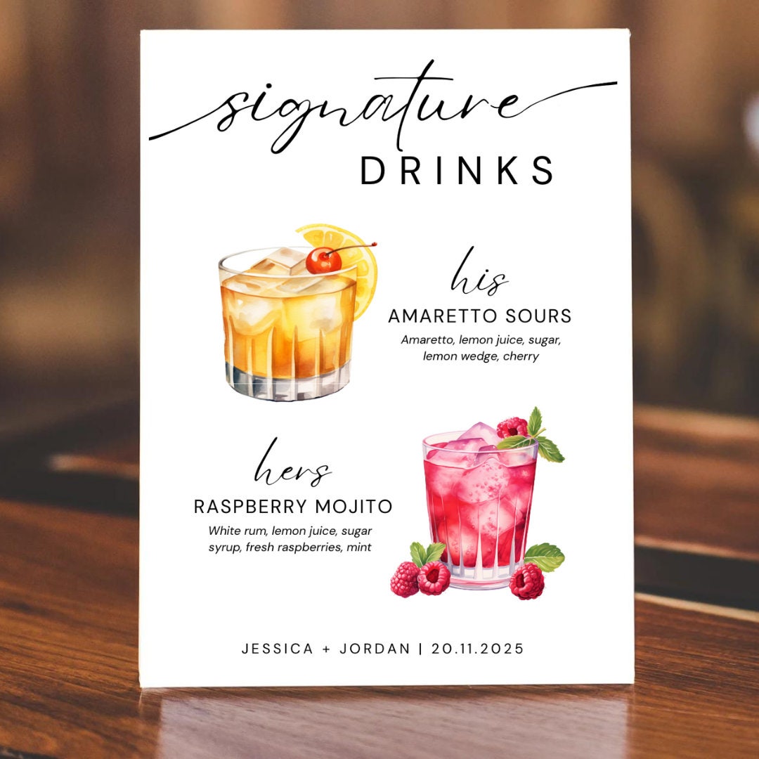 His & Hers Signature Drink Sign - Customizable Cocktail Menu | Elegant ...