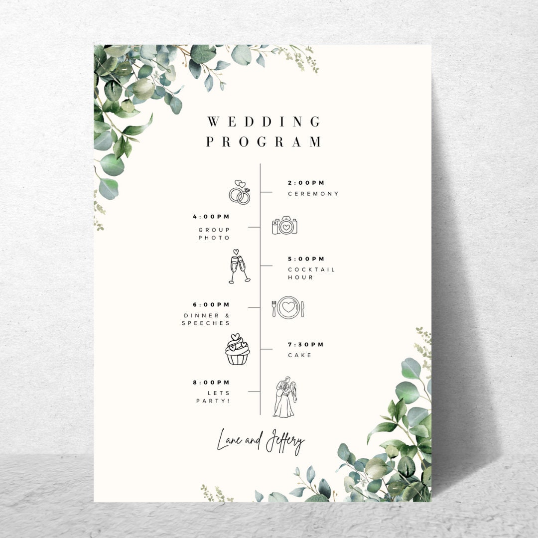 Sage Green Wedding Program Editable Wedding Program Template Greenery ...